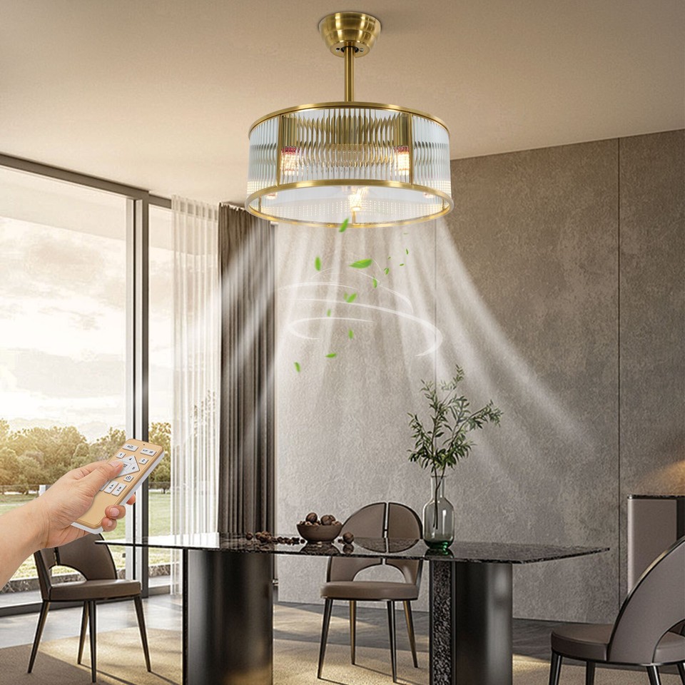 Modern LED Ceiling Fan Light Flush Mount 6 Gears Glass Chandelier Lamp ...