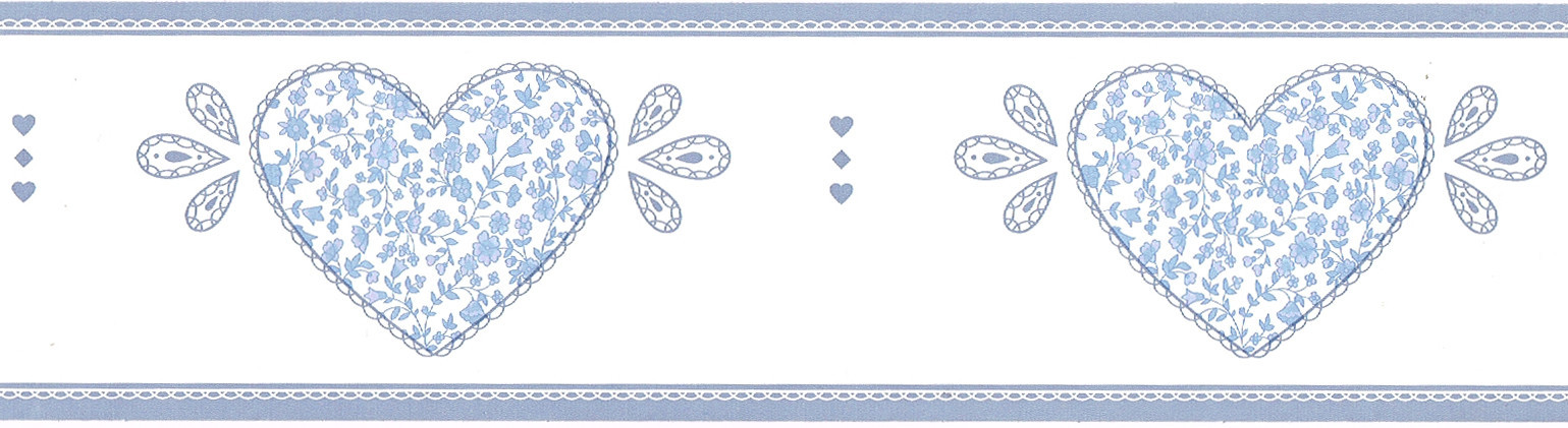 Blue White Floral Hearts Lace Nursery Baby Kids Small Wall paper Border ...