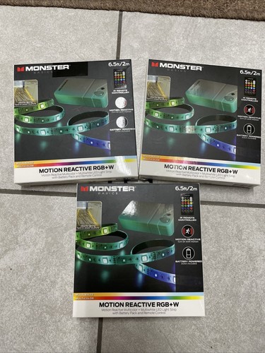 3 NEW Monster Motion Reactive Multi-Color LED RGB+W Light Strip +Remote ...