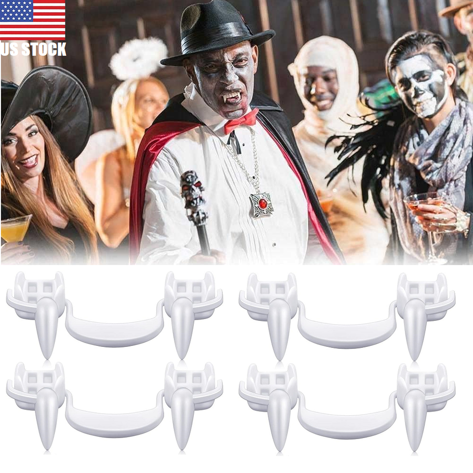 4×Retractable Vampire Teeth Fangs Halloween Cosplay Makeup Zombie ...