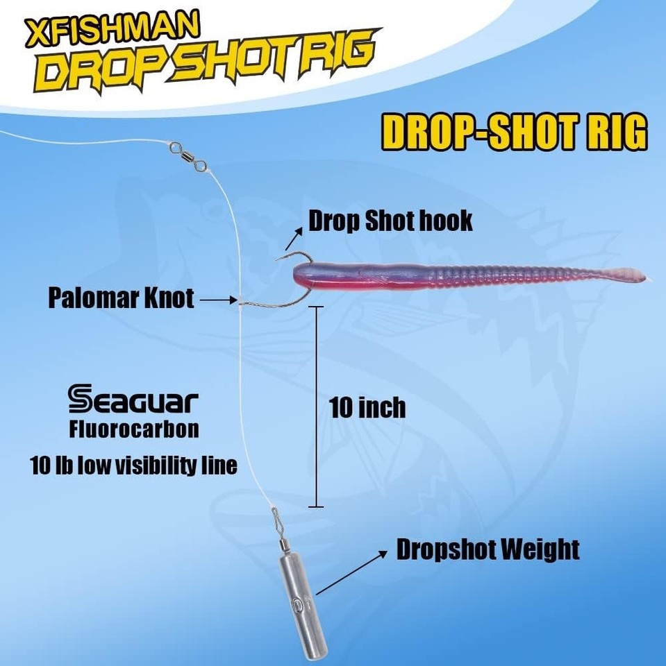 Drop Shot Rigs for Bass Fishing Ready Rig with Hooks and Sinker Weights ...