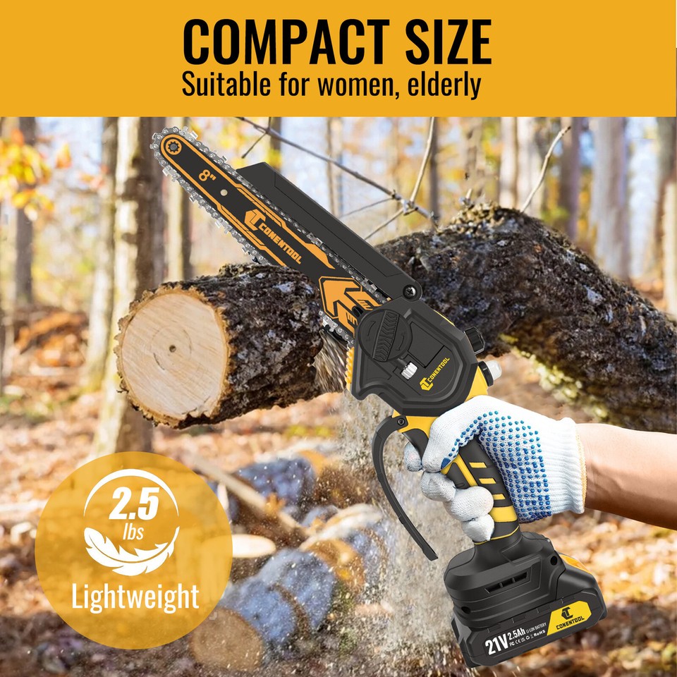 6+8in Mini Cordless Chainsaw Electric One-Hand Saw Wood Cutter 2.5Ah Li ...