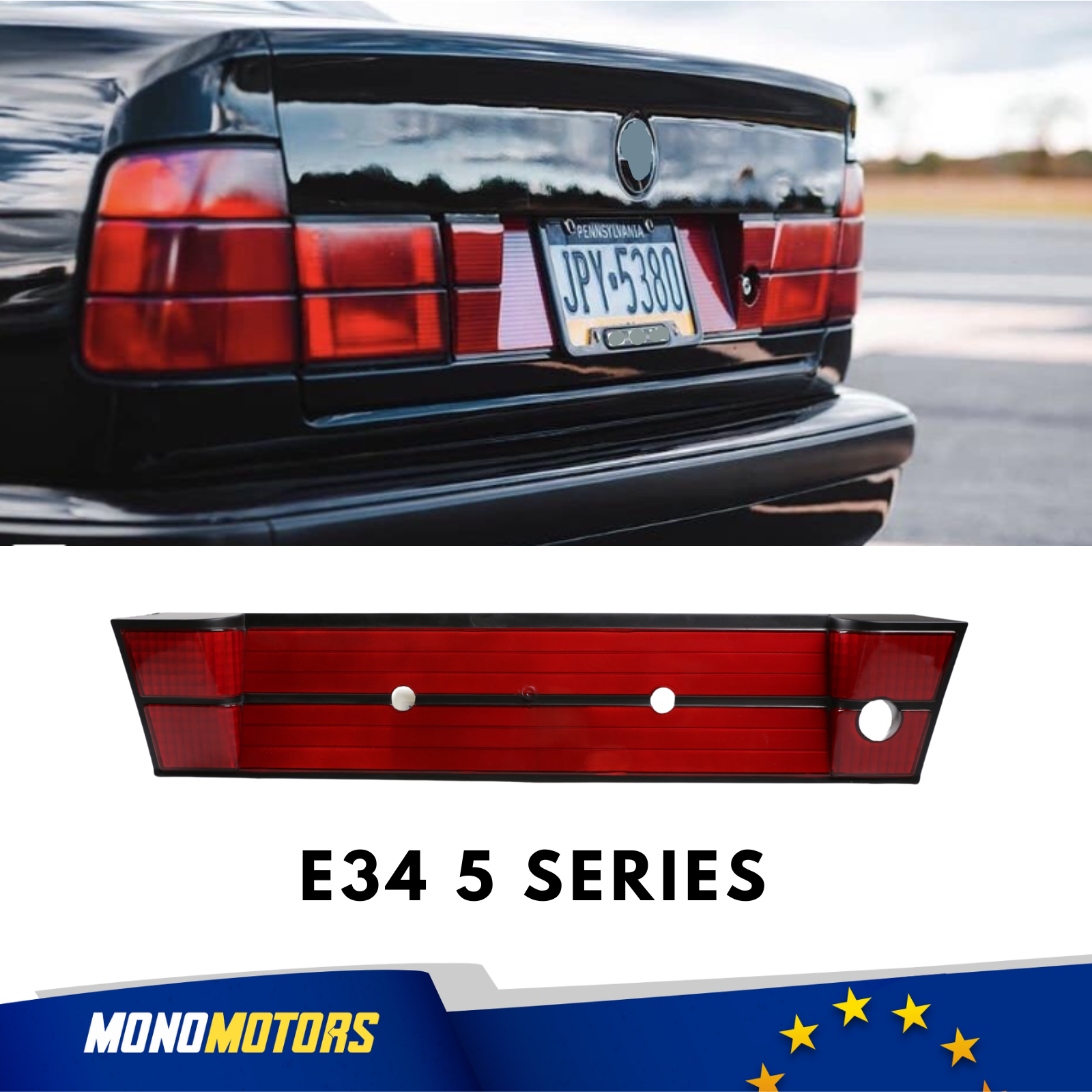 Red tail light panel euro BMW E34 M5 5-series (87-96) NEW Number Plate ...