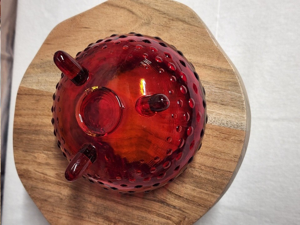 Fenton Ruby Red Amberina Hobnail Glass Three Footed Rose Bowl | eBay