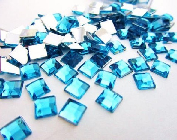 100 Square Acrylic Rhinestone 6mm x 6mm Gem Mix/Craft Jewel/Bling/bow ...