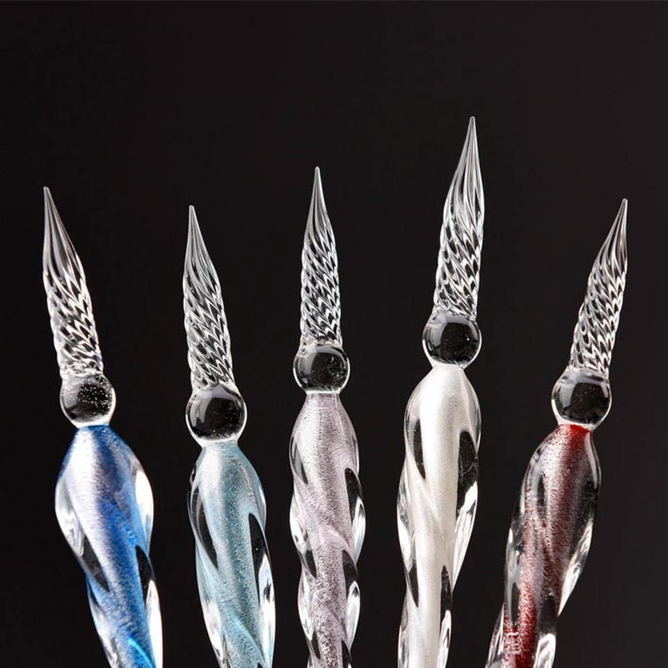 US 3D Glass Signature Pen Nib Elegant Crystal Dip Sign Pen w/ Box Gift ...