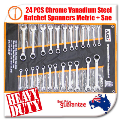24Pc Ratchet Spanner Set Metric & Imperial Combination Open End Ring CR ...
