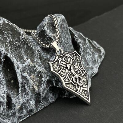 Vintage Flying Dragon Shield Metal Pendant Necklace Men's Hip-Hop Style ...