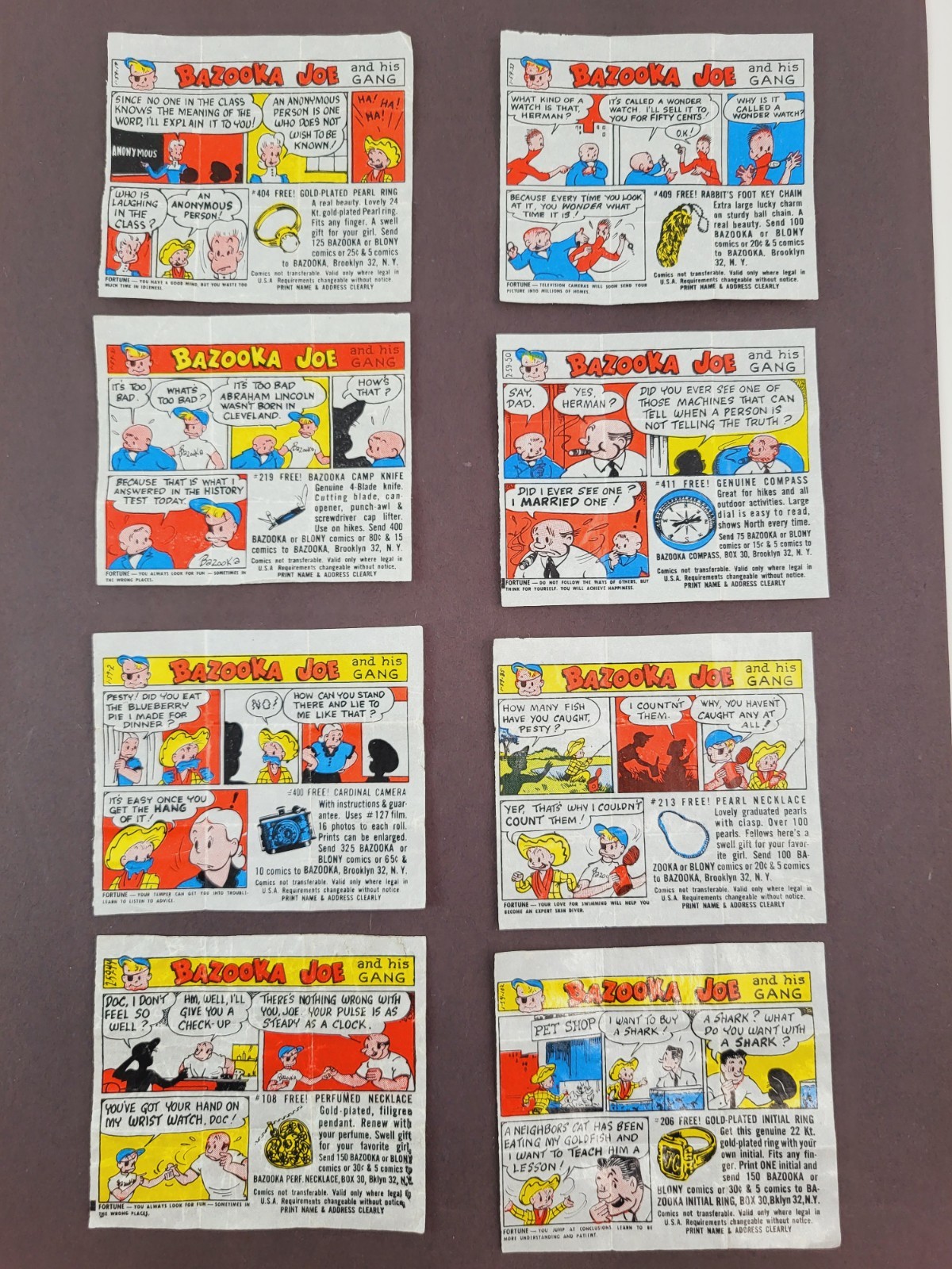 Bazooka Joe Vintage 1959 Bubble Gum Comic Wrappers Lot Of 8 | eBay