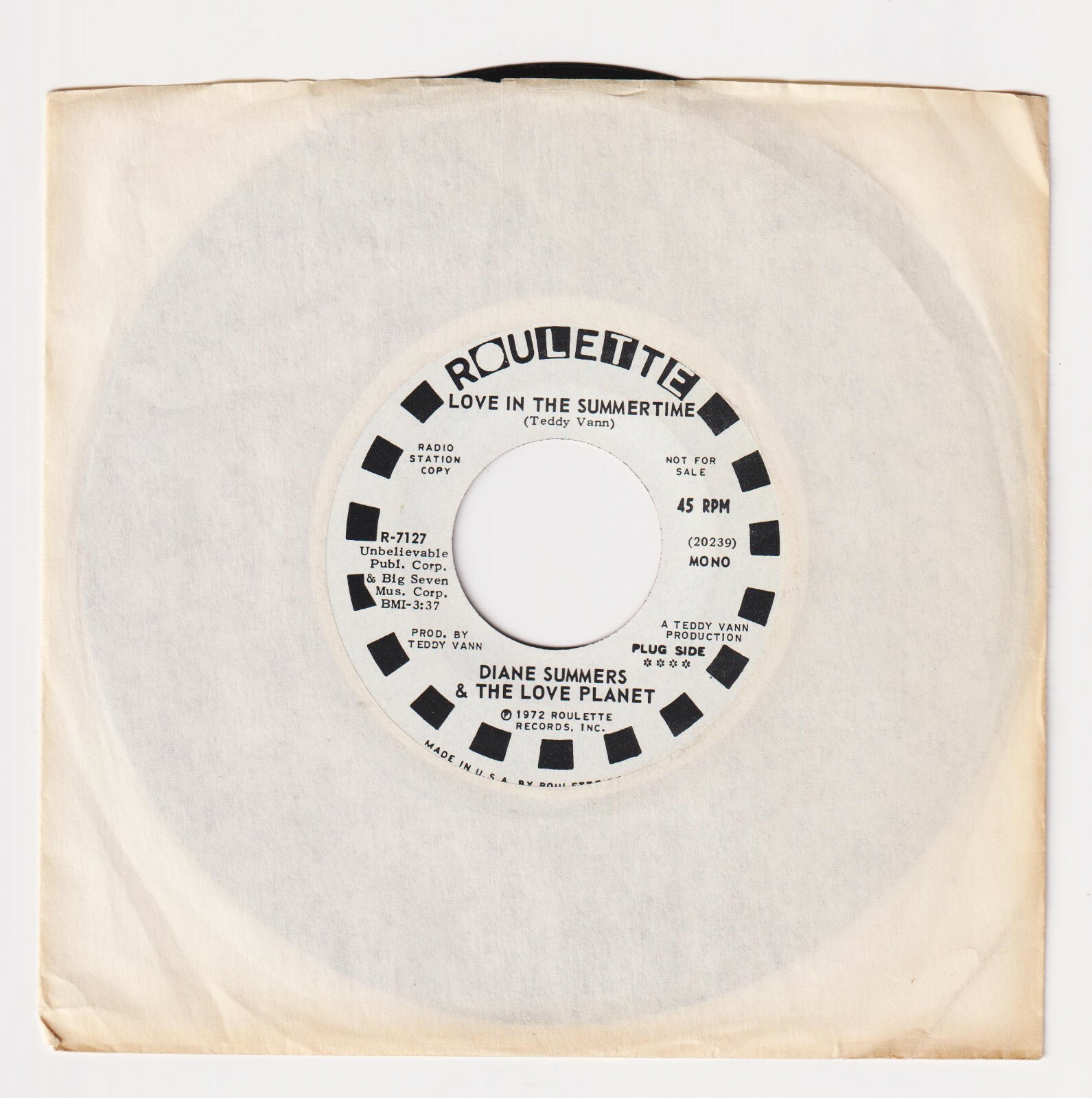 45 RPM SP 7'' DIANE SUMMERS AND THE LOVE PLANET LOVE IN THE SUMMERTIME ...