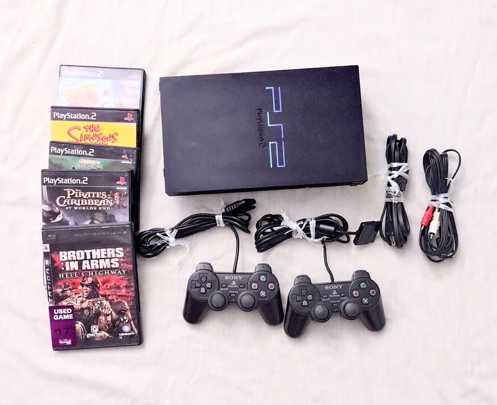 PlayStation 2 PS2 Fat Console Bundle SCPH-39001 5 Games 2/Controllers ...
