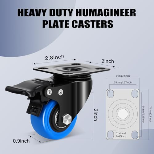2 Inch Casters Wheel Set of 4, 600 Lbs Heavy Duty Casters, Safety ...