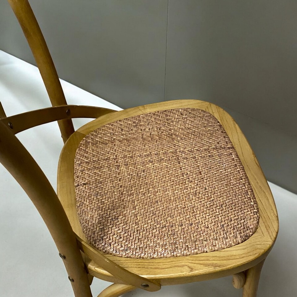 Farmhouse Rustic Cross-Back Dining Chair Elm Wood Rattan Seat Café ...