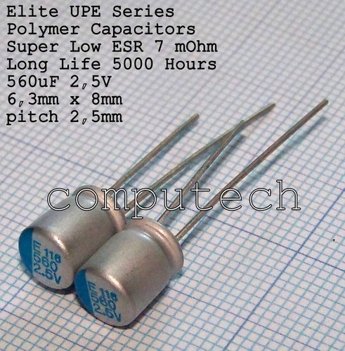 2 pezzi Condensatore Polimerico 560uF 2,5V 105°C ELITE UPE Low ESR ...