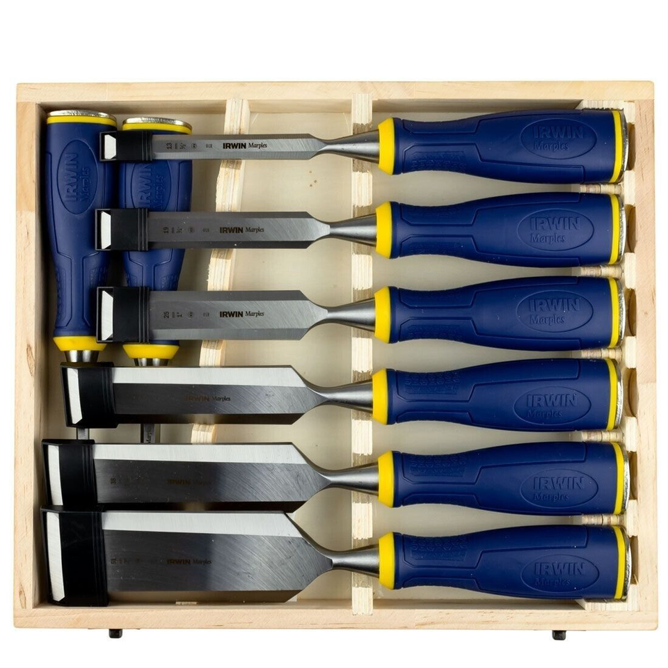 Irwin Marples 8 Pce Striking Cap Wood Chisel Set 1/4" - 2" +Wooden Case ...