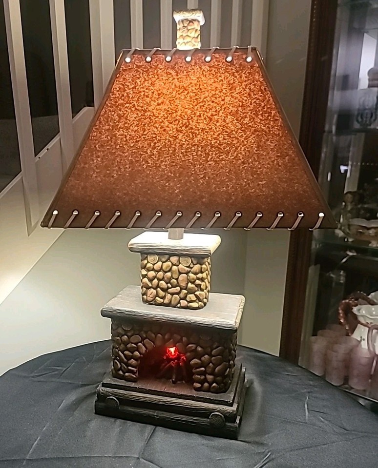 Stone Look Fire Place Cabin Lamp Flicker Flame Chimney Rustic Log Cabin ...