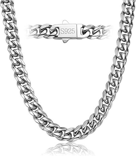 7MM Stainless Steel Mens Cuban Link Chain Black Metal/925 Sterling ...