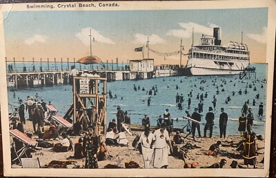 Crystal Beach Ontario Canada Post Card Swimming Ship Beach Goers | eBay