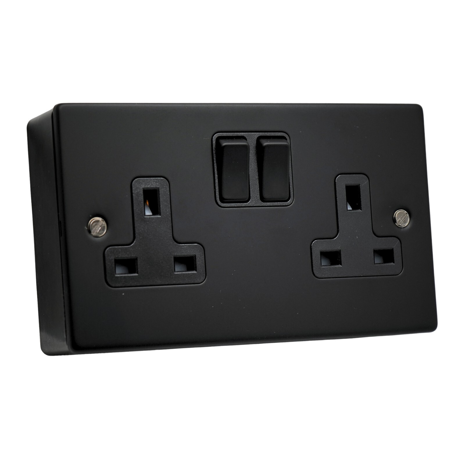 SHPELEC® Matt Black Metal 13A 2 Gang Socket and 25mm Surface Mount ...