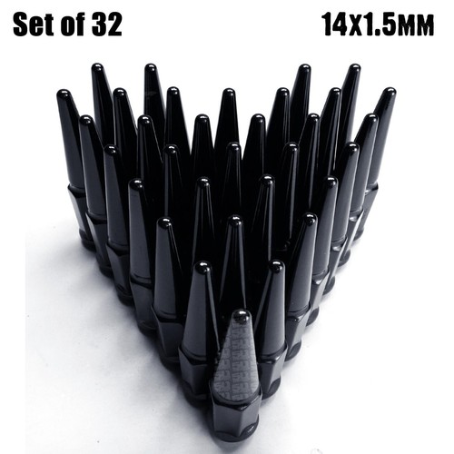 Set of 32 BLACK Steel Spike Lug Nuts 14x1.5 fit Chevy K2500 K3500 ...