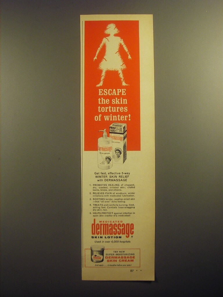 1963 Dermassage Skin Lotion Ad - Escape the skin tortures of winter | eBay