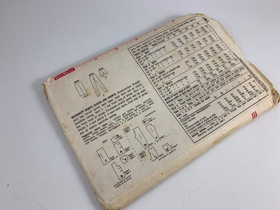 VINTAGE SIMPLICITY #6061 PATTERN MATERNITY WAIST SIZE 26 SKIRTS, SLACKS ...