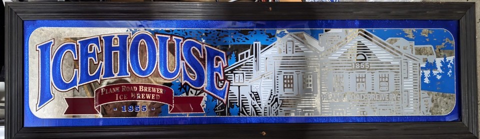 VINTAGE ICEHOUSE BEER MIRROR SIGN PLANK ROAD BREWERY 1855 BAR DECOR 42 ...