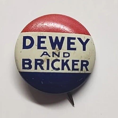 1944 Dewey and Bricker Vote 3/4 Inch Campaign Pin Button Political A1-1 ...