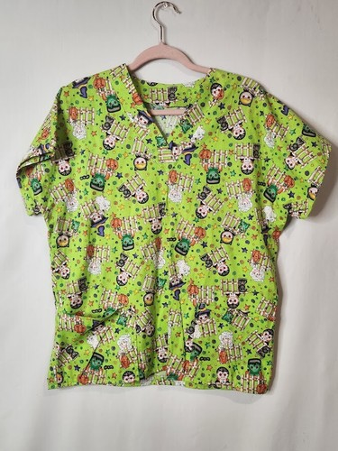 Halloween Pumpkins Frankenstein Witch Vampire Scrub Top Homemade-See ...