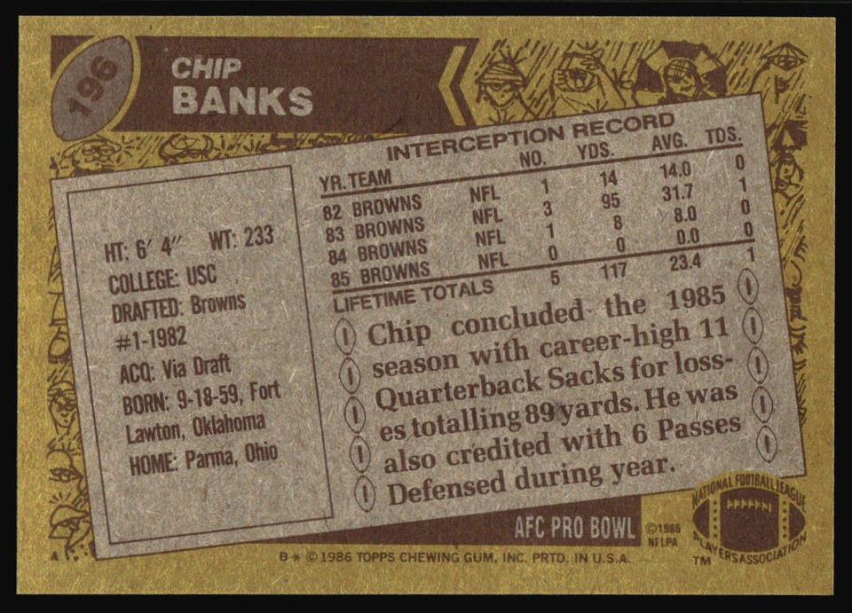1986 Topps Chip Banks #196 Cleveland Browns | eBay