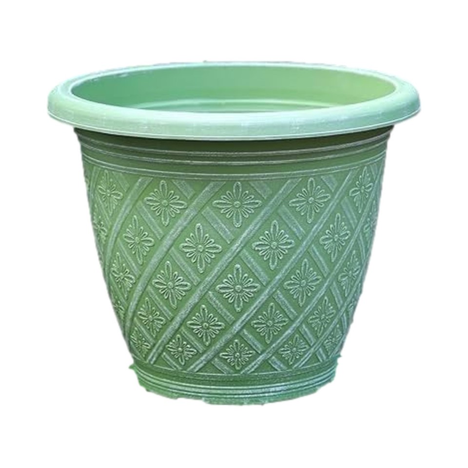 Round Plastic Plant Pot 40cm Weatherproof 23L Woven Flower Garden Decor ...