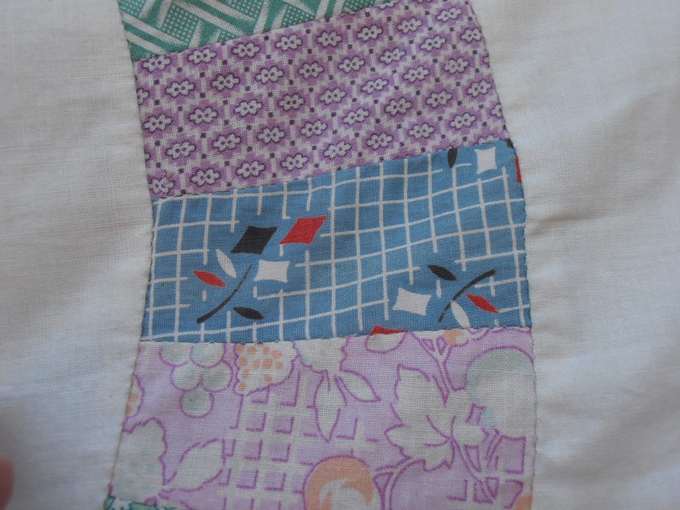 Double Wedding Ring Handcrafted Quilt Feedsack Fabric Cotton Hand Tied ...
