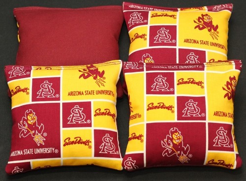 4 CORNHOLE BEANBAGS made w ASU Arizona State University Fabric ACA Reg ...