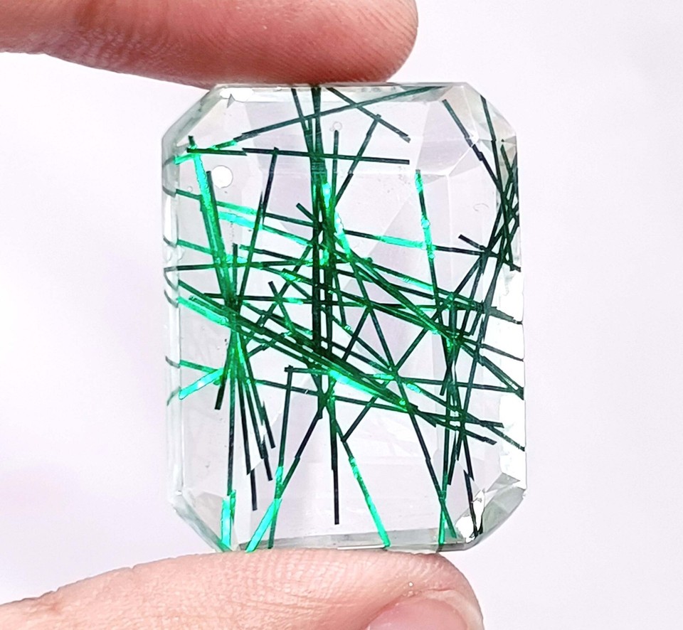 100Ct Fantastic Green Rutilated Quartz Emerald Cut EGL Certified ...