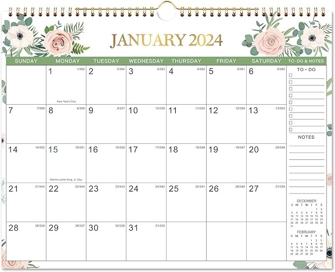 2024 Large Print 12 Month Wall Calendar 14.8" x 11.57" January 2024 to ...