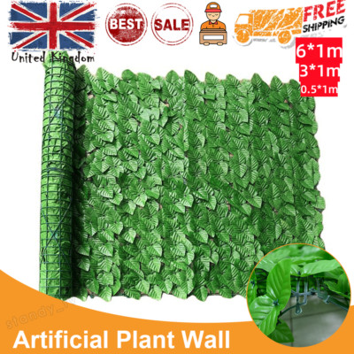 3M 6M ARTIFICIAL HEDGE IVY LEAF GARDEN FENCE ROLL PRIVACY SCREEN ...