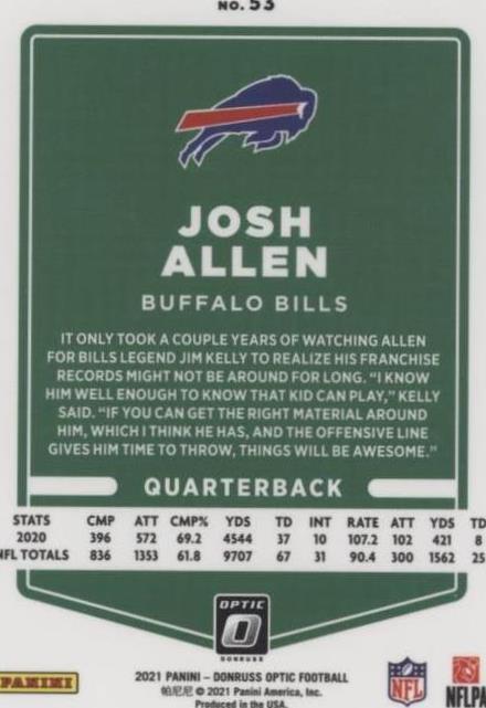 2021 Panini Donruss Optic Josh Allen #53 for sale | eBay
