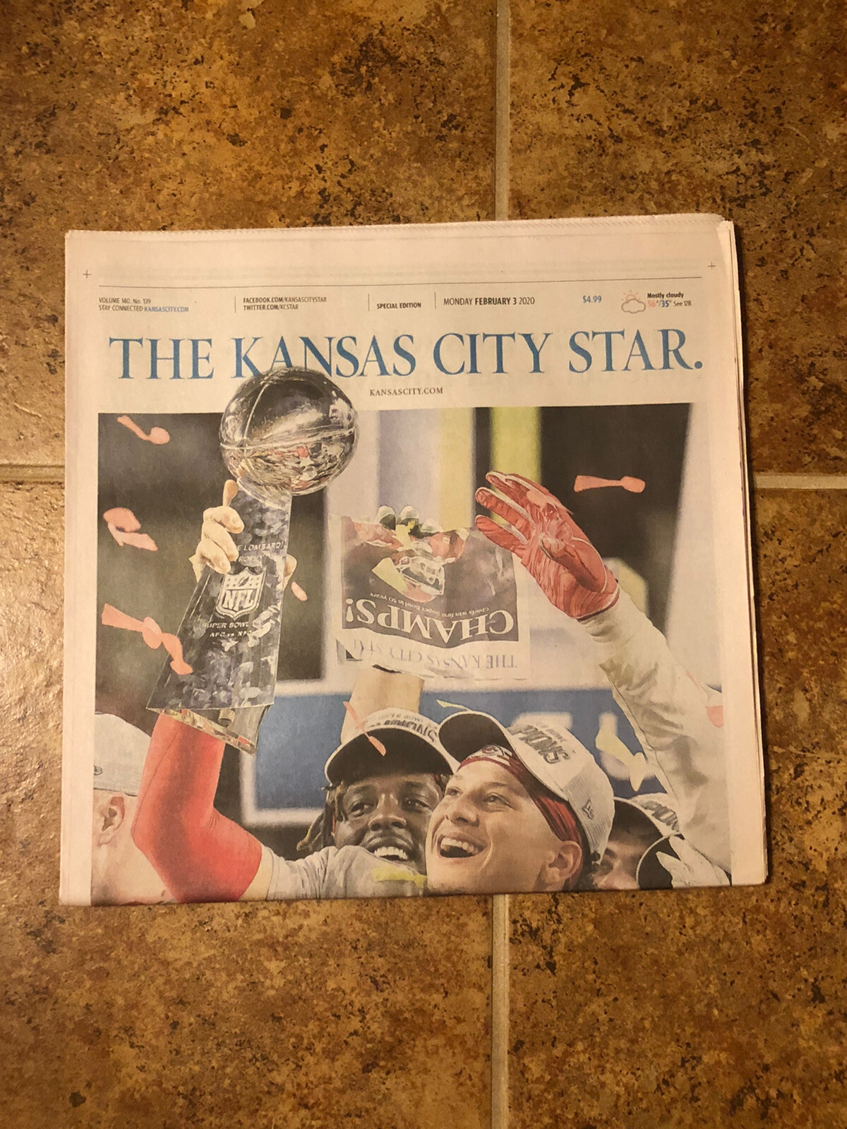 2020 Kansas City Chiefs Super Bowl Newspaper. Patrick MaHomes. Complete ...