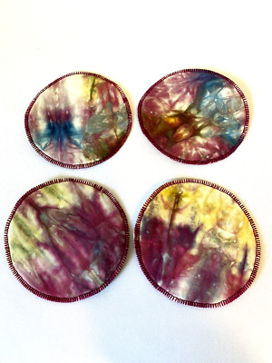 Mug Glass Coasters Batik Tie Dyed 4"Handmade Set Of 4 Leather Back | eBay