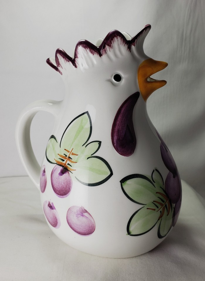 Italian Ceramic Rooster Chicken Pitcher 9" Inch Tall Handmade & Hand ...