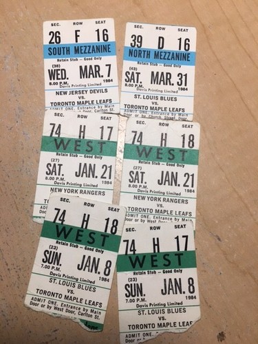 LOT of 1984 Toronto Maple Leafs vintage ticket stubs gardens MLG davis ...