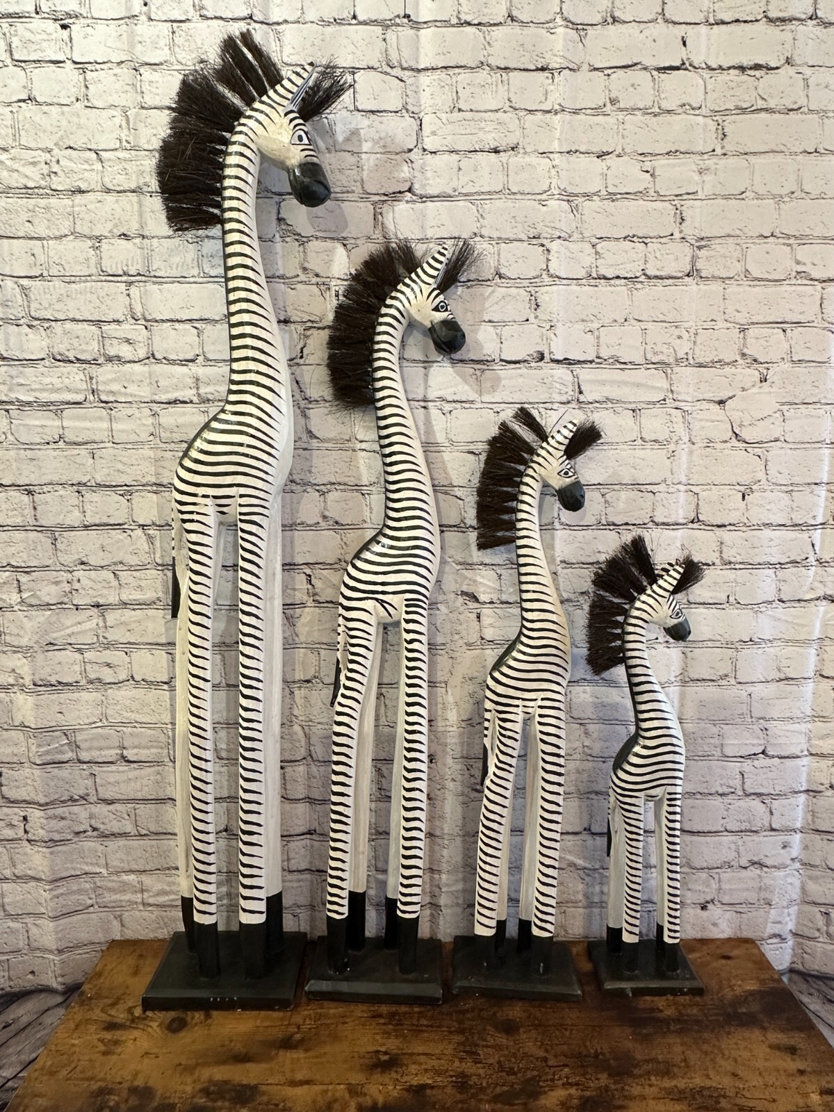 120cm Black & White Wood Zebra Tall Statue | Grelly UK