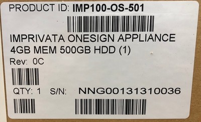Imprivata OneSign Appliance OS200 4GB Mem 500GB HDD SYS-G-IMP100-501 ...