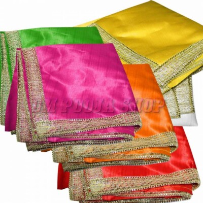 Satin Altar Cloth for Multipurpose Use Puja Cloth set of 4 Om Pooja ...