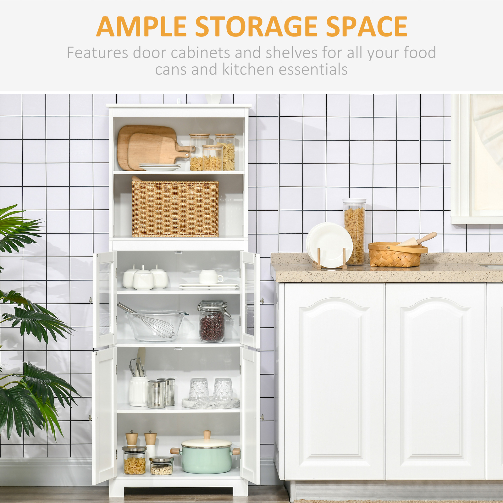 63" Small Buffet with Hutch 4-Door Kitchen Pantry Freestanding Storage ...