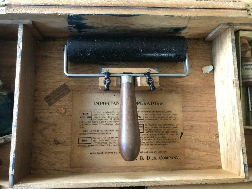 RARE ANTIQUE 1890 Thomas Edison Mimeograph Wooden Box and Contents A B ...
