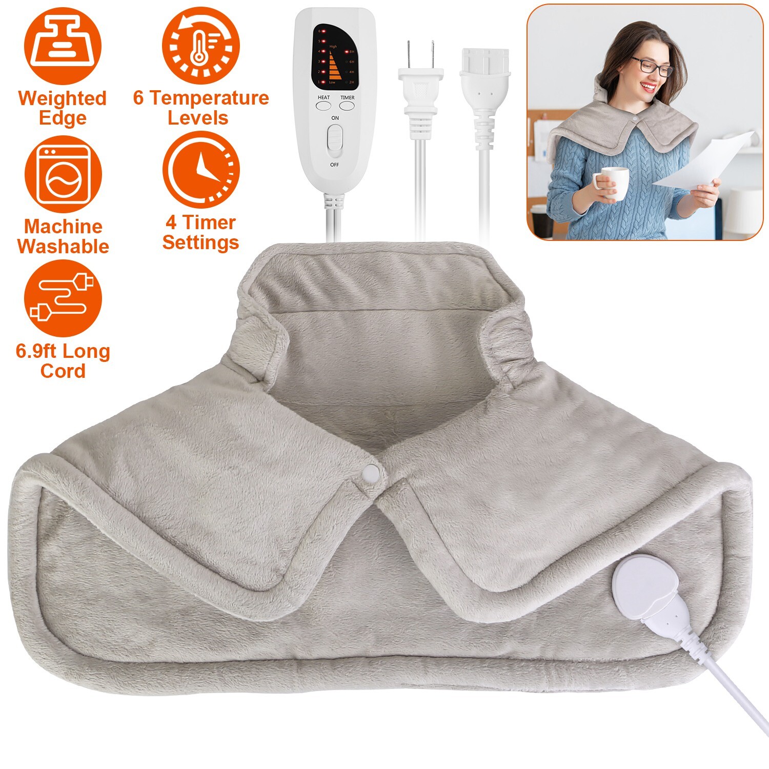 Extra Large Electric Heating Pad Wrap for Neck Shoulders Back Warm Pain ...