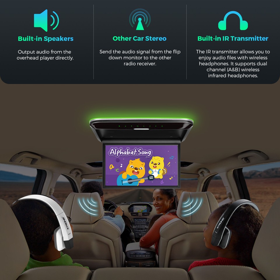 14" FHD Screen Car TV Roof Monitor 1080P HDMI Stereo Speakers Mirror ...