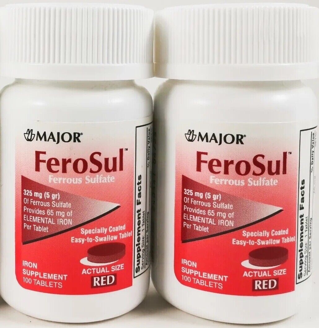 Major Ferrous Sulfate 325mg (Compare to FeroSul) 100tablets (Pack of 2 ...