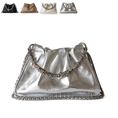 Small Real Leather Ruched Clutch Pouch Purse Tote Shoulder Bag ...
